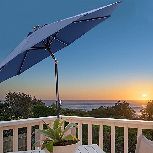 GDY 10Ft Patio Umbrella, Solar Powered 40 LED Lighted Outdoor Table Market Umbrella with Tilt and Crank, Center Light (Navy Blue)