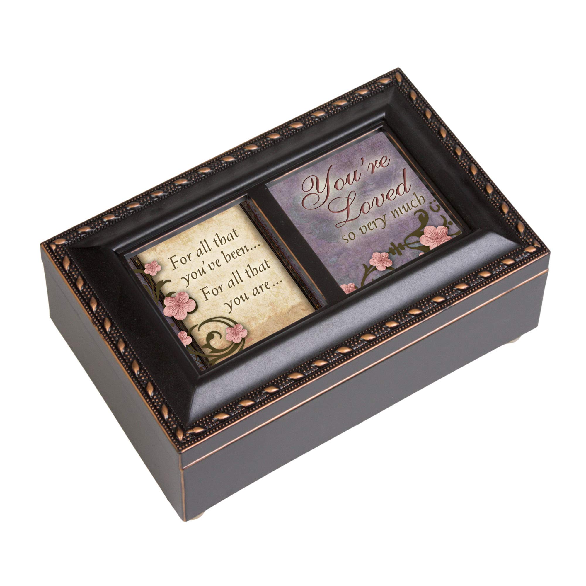 Cottage Garden You are Loved Distressed Black Petite Music Box Plays That's What Friends are for