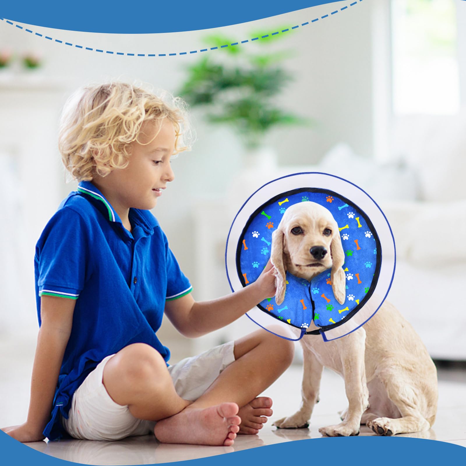 Dog Cone Collar, Inflatable Adjustable Dog Surgery Collar for Small Medium Dogs and Cats, Soft Dog Cone for Dogs After Surgery with Enhanced Anti-Licking, Protective Dog Donut Collar(M+)