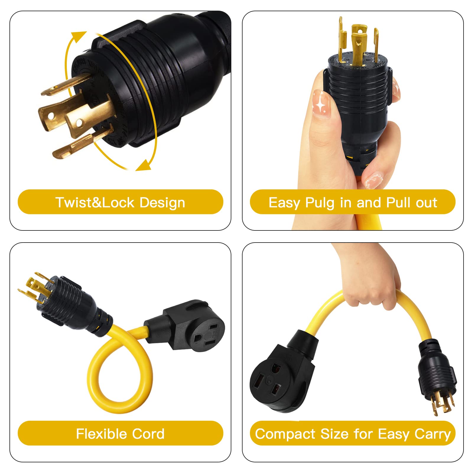 EXCELFU Nema L14-30P to 6-50R Welder Adapter Plug, Generator to Welder Power Adapter Cord, 30 Amp 4 Prong Twist Lock Generator Plug to 3 Prong Welder Adapter