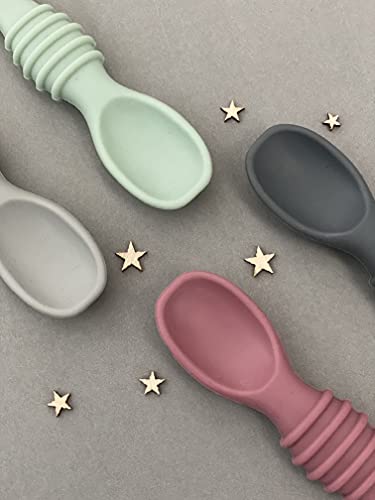 Otterlove Silicone Baby Spoons β 100% Platinum Pure LFGB Silicone Soft-Tip β Self Feeding Training Spoon for Baby Led Weaning (Sage & Sand)