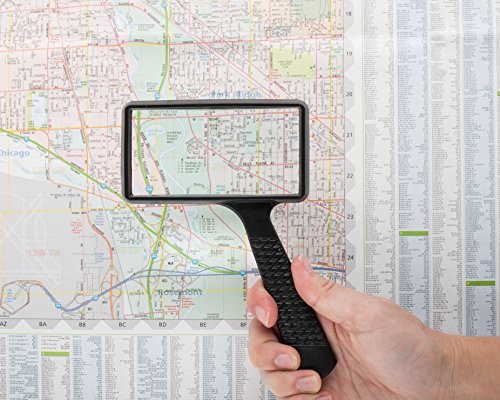 Jumbo Rectangular Handheld Magnifying Glass (3X Magnification) β Scratch Resistant Glass Lens - Large Horizontal Viewing Area
