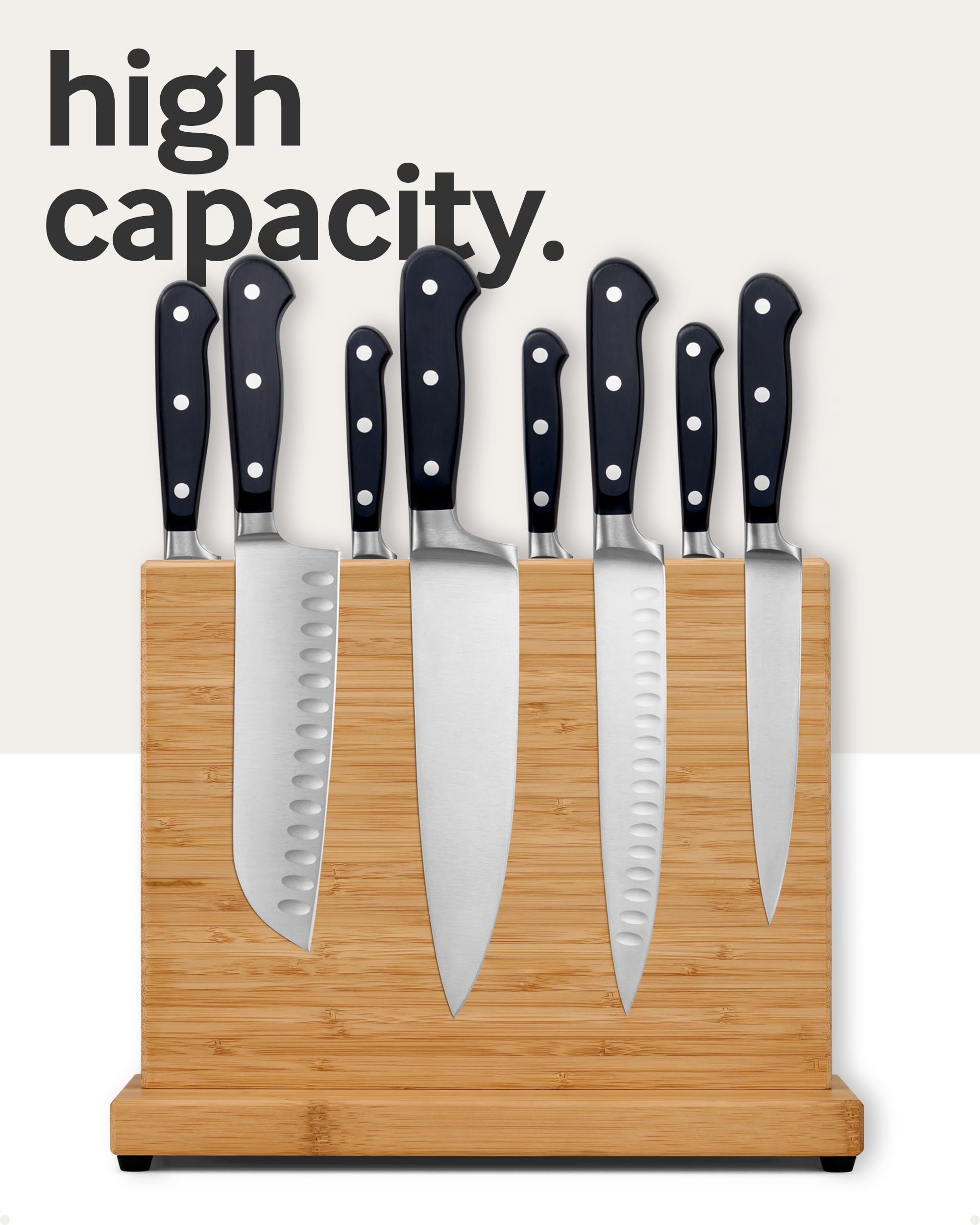 LARHN Magnetic Knife Block - Powerful Double-Sided Wooden Magnetic Knife Holder for up to 9β³ Knives - Supplied as Empty Knife Block Without Knives
