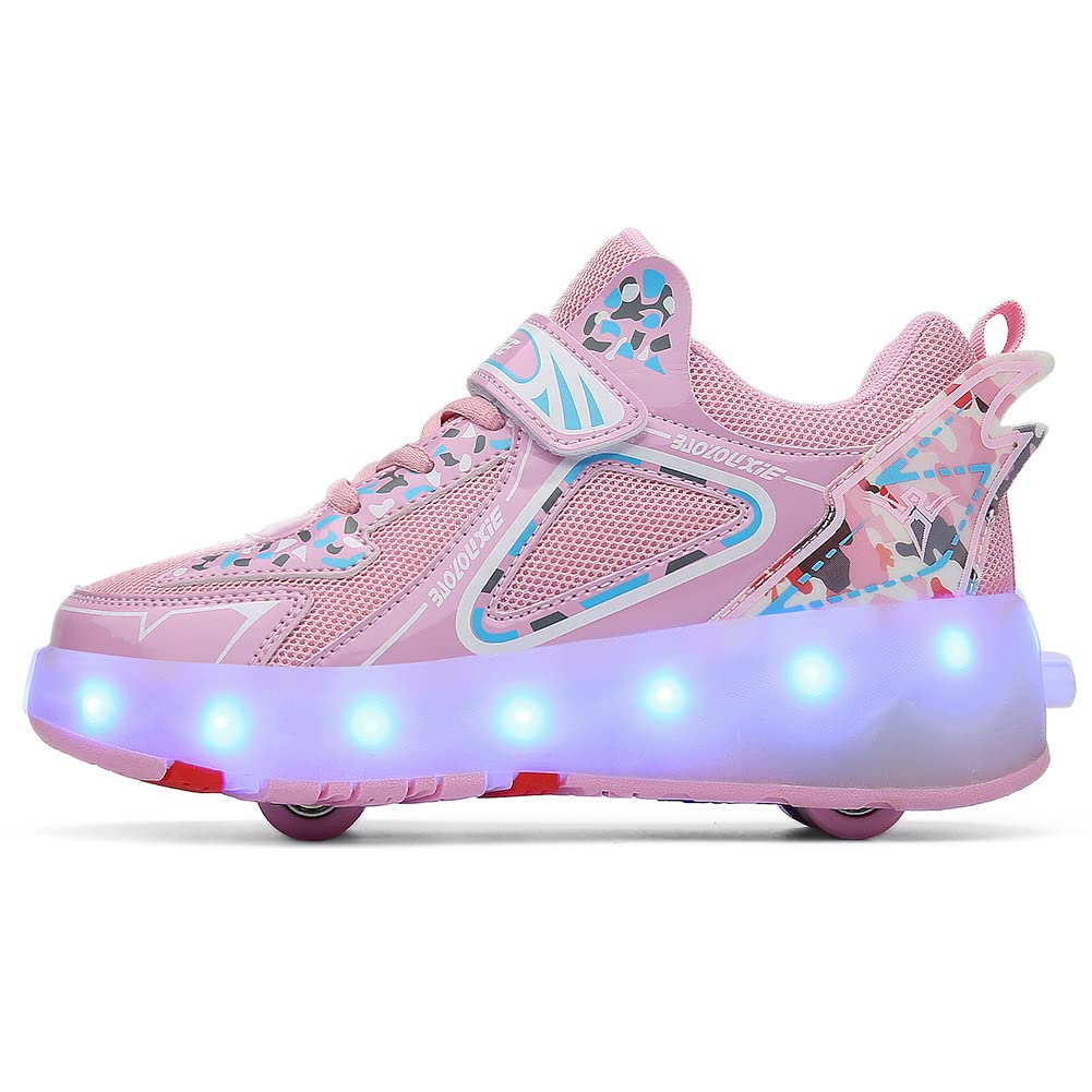 CEIEOE Kids Roller Skates Sneaker with 4 Wheels Colorful LED Sport Shoes Can Charge for Beginner Best Gift More Balanced