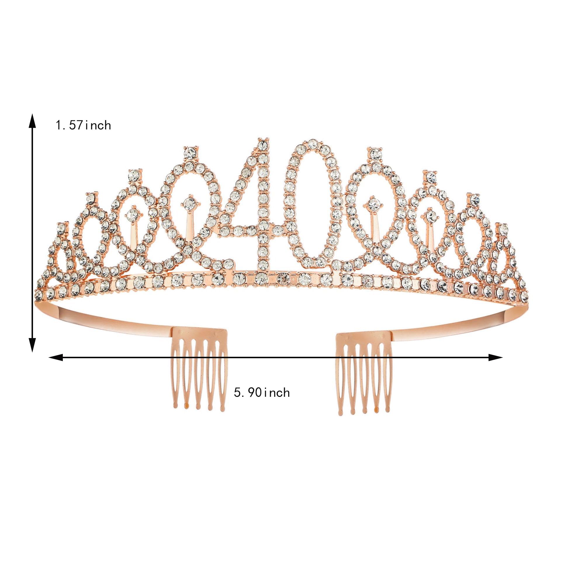Generic 40th Birthday Sash and Tiara Set, Party Supplies for Her, Decorations, Rose Gold,40th Birthday Gifts for Women, 5.2inch