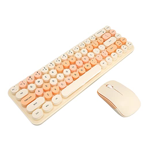 Gaming Keyboard Mouse, Retro Cute Material ABS Keyboard USB Mouse 68 Keys 2.4G Wireless Low Consumption for Office (Tawny Mixed Color)