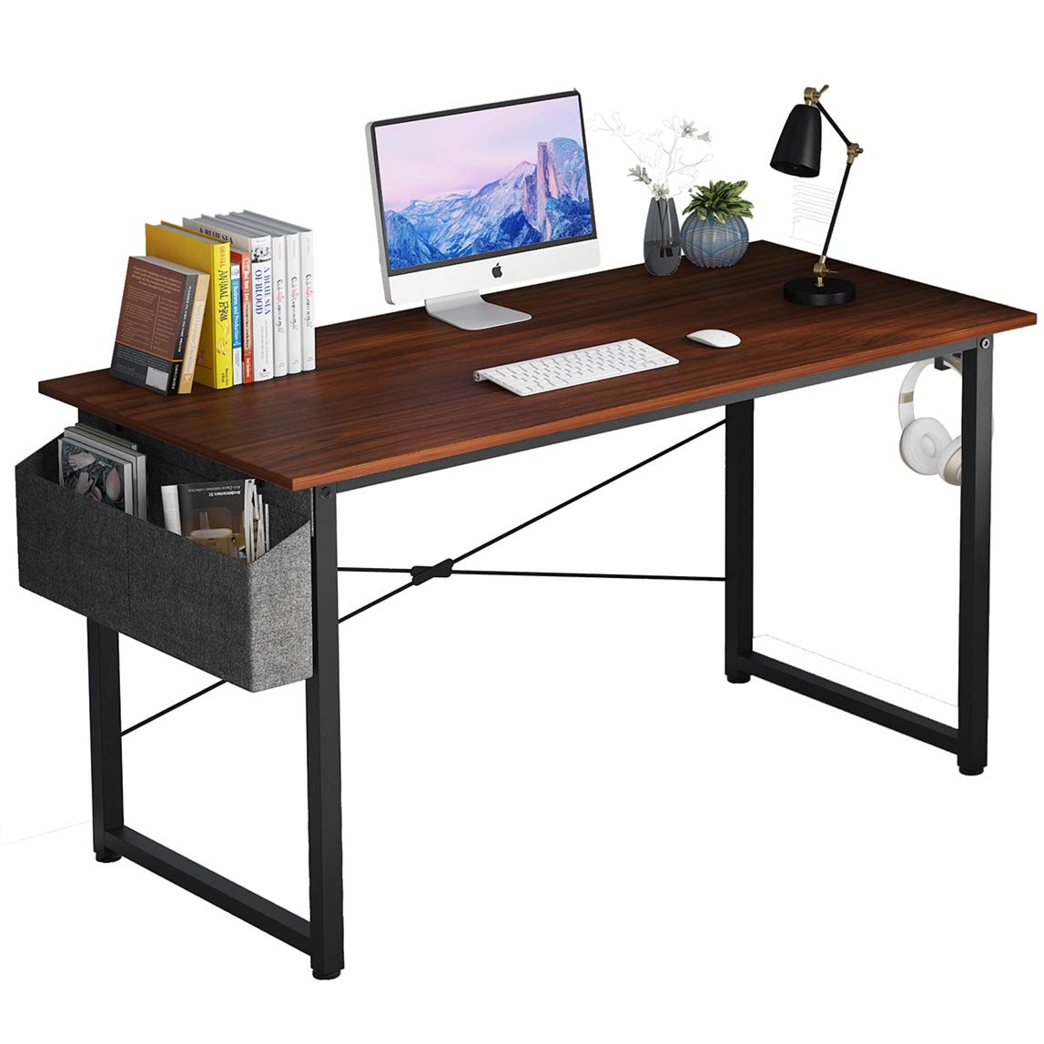 COTUBLR Computer Desk with Storage Bag, Work Desk for Home Office, Study Table for Small Space, Simple Table Desk for Bedroom, Home Office Desk (39 in, Espresso)
