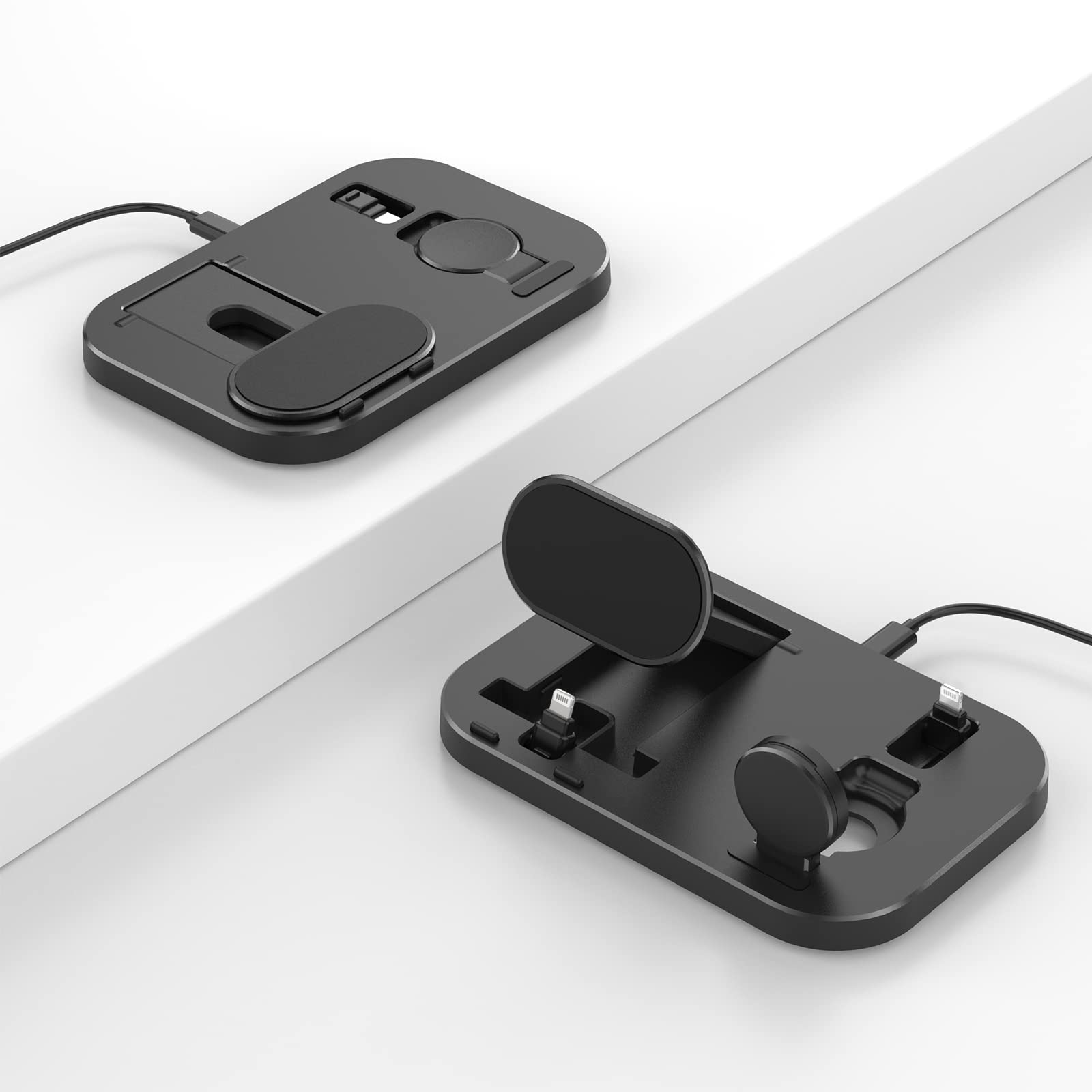 Charging Station for Multiple Devices Apple, 3 in 1 Charging Dock for iPhone/AirPods Series, Portable Charging Stand for iWatch Series 8/Ultra/7/6/5/4/3/2/1/SE(with 15W Adapter and Cable) Black