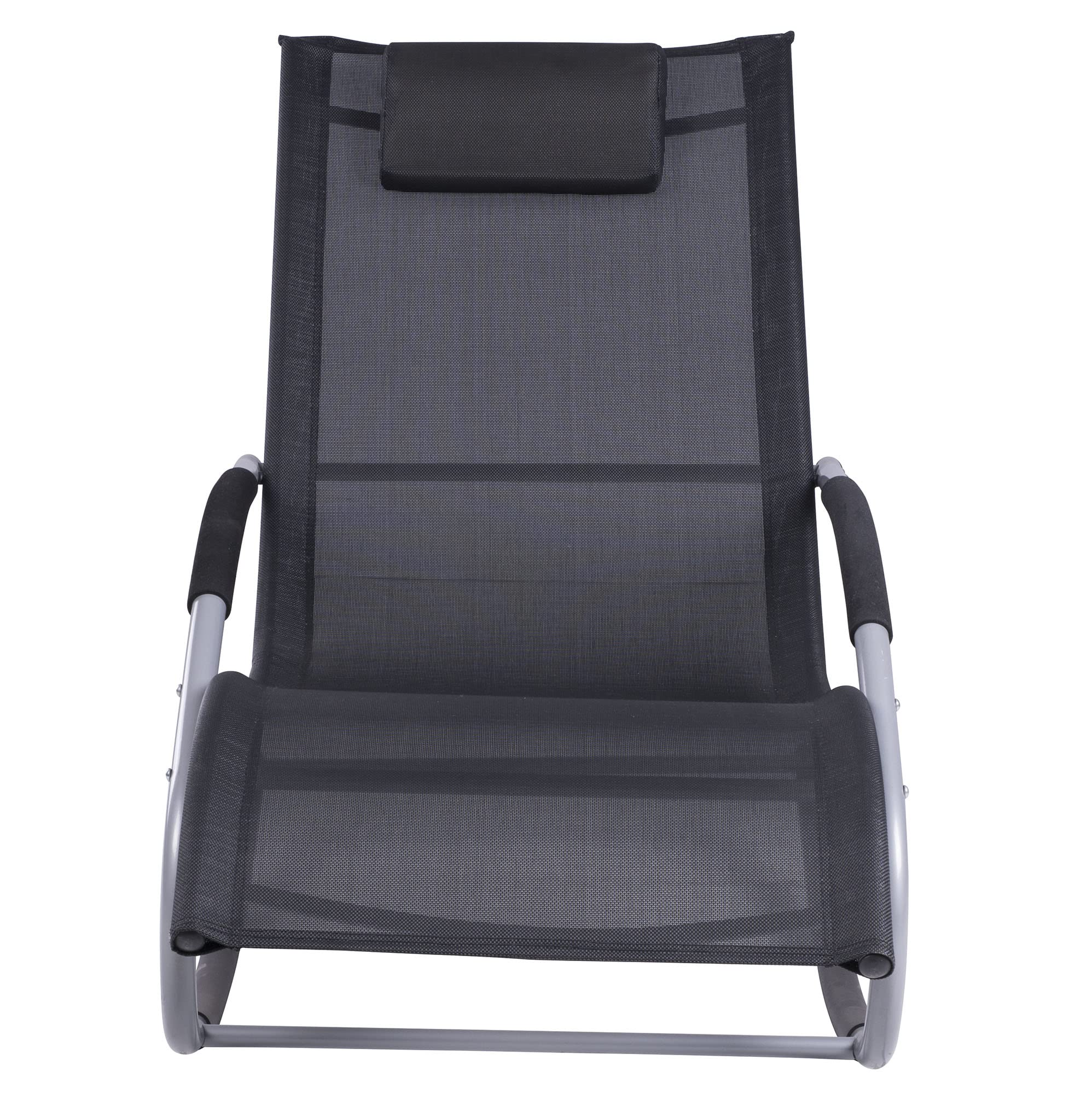 Outsunny Zero Gravity Rocking Chair Outdoor Chaise Lounge Chair Recliner Rocker with Detachable Pillow and Weather-Resistant Fabric for Patio, Deck, Pool, Black