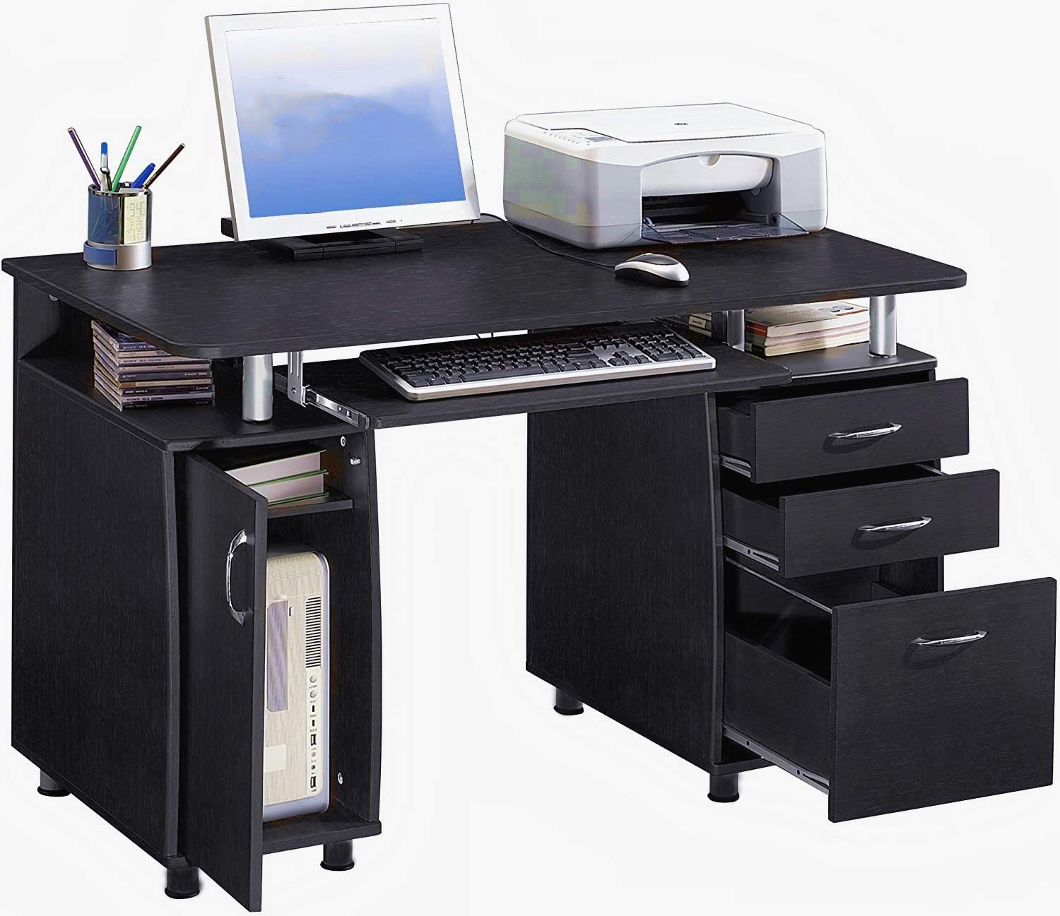 Computer Workstation Desk with Storage, Office Desk with Drawers Computer Desk with Keyboard Tray, Home Office Desk 45" L x 22" W x 30" H