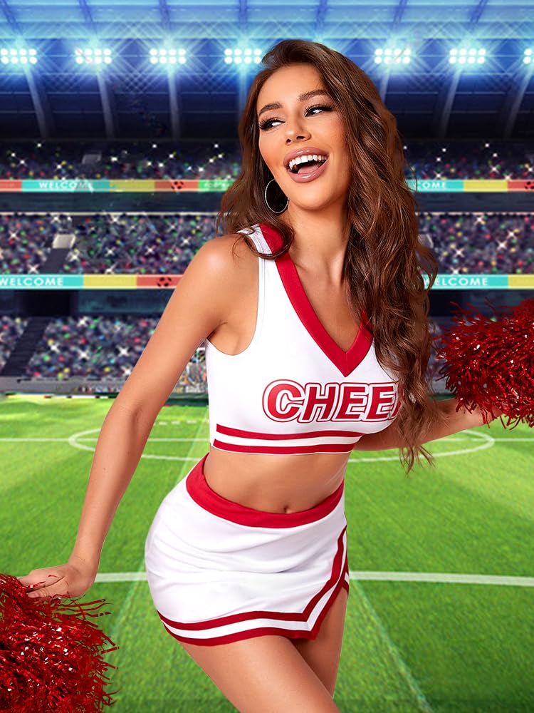 Cheerleader Costume for Women Sexy Musical Uniform Fancy Dress 3 PCS Cheerleading Complete Outfit