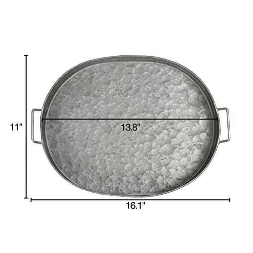 SOFE Oval Galvanized Metal Tray, Farmhouse Round Tray with Handles, Large Serving Tray Decorative and Rustic Candle Holder Tray, Coffee Table Tray Centerpieces for Dining Room、Living、Kitchen
