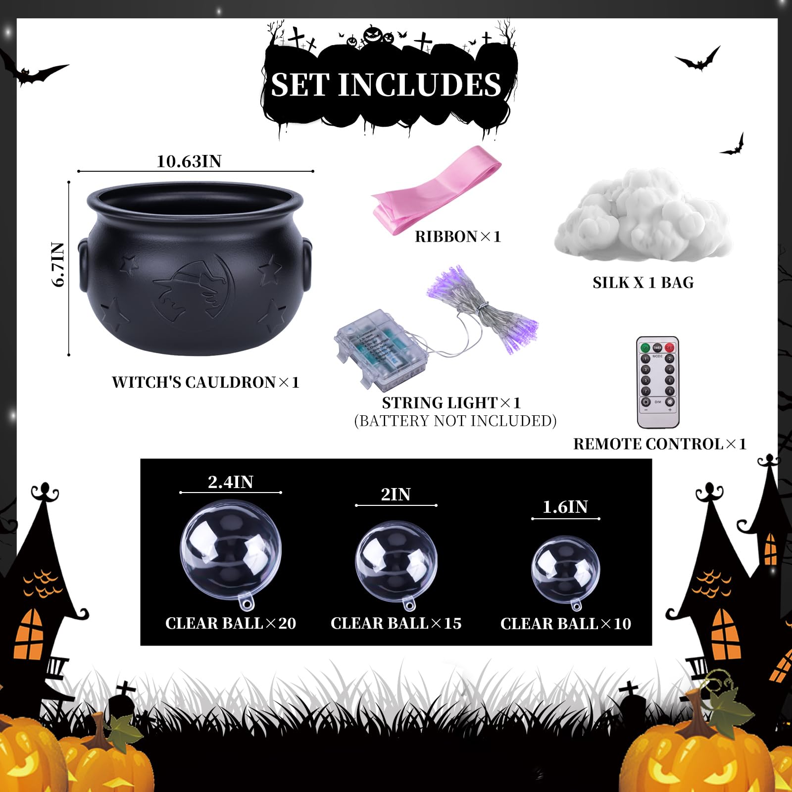 Halloween Decorations Indoor,Black Witches Cauldron,Halloween Party Decorations,Plastic Cauldron Pot,Bubble Witch Cauldron DIY Set for Halloween Kitchen Table Decor
