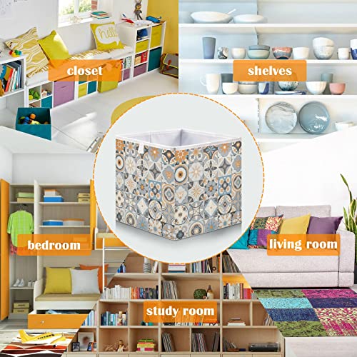 Kigai Storage Basket Moroccan Tile Mosaic Foldable Storage Bin 15.8 x 10.6 x 7 Inches Cube Storage Baskets Box for Shelves Closet Laundry Nursery Bedroom Home Decor
