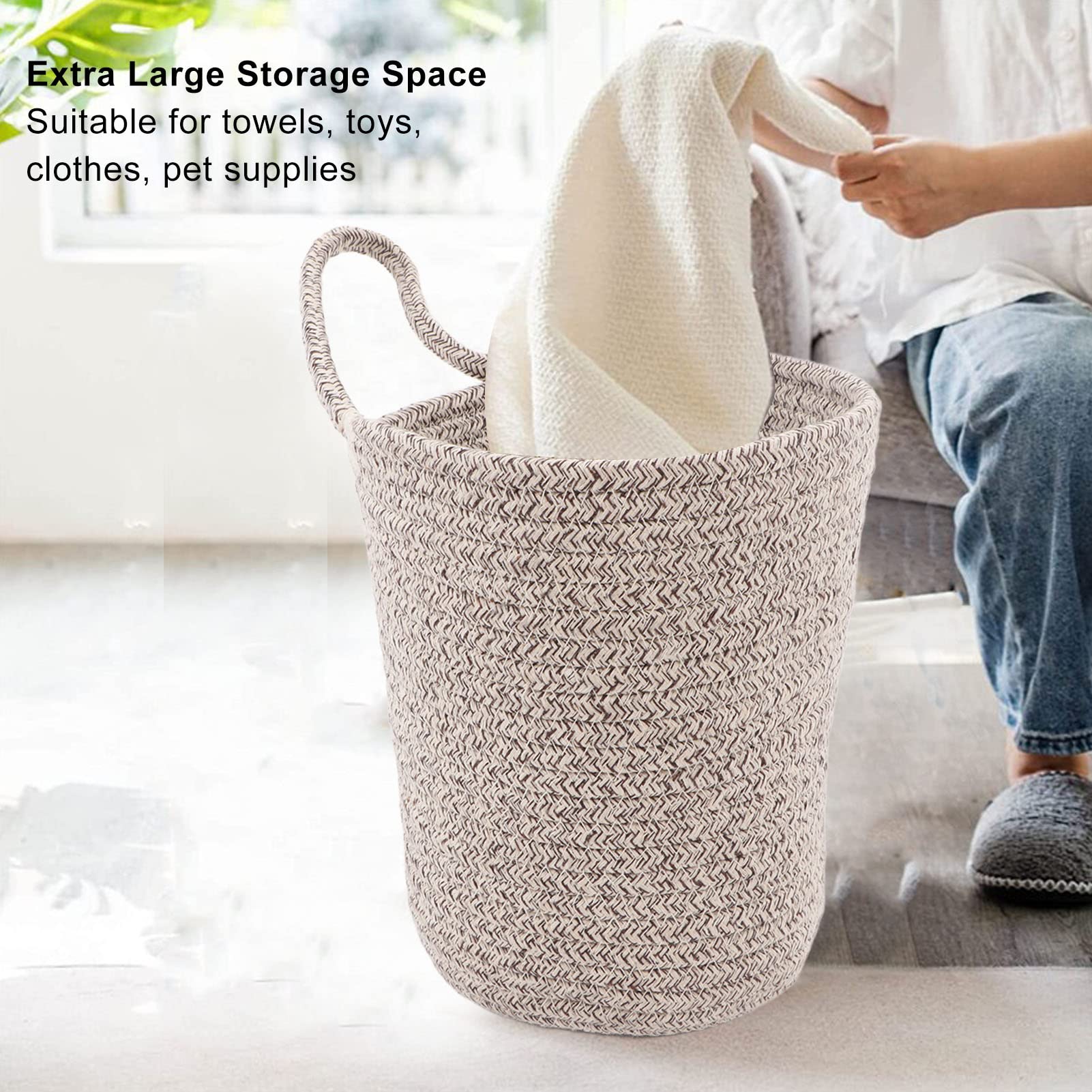 Cotton Rope Basket, Extra Large Blankets Basket for Sundries for Living Room (Type C)