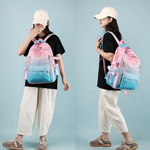 Makukke Backpack for Girls,Cute Kawaii School Bag Kids Lightweight Bookbag Backpack for Middle and High School with Anti Theft Pocket,Pink School Backpack