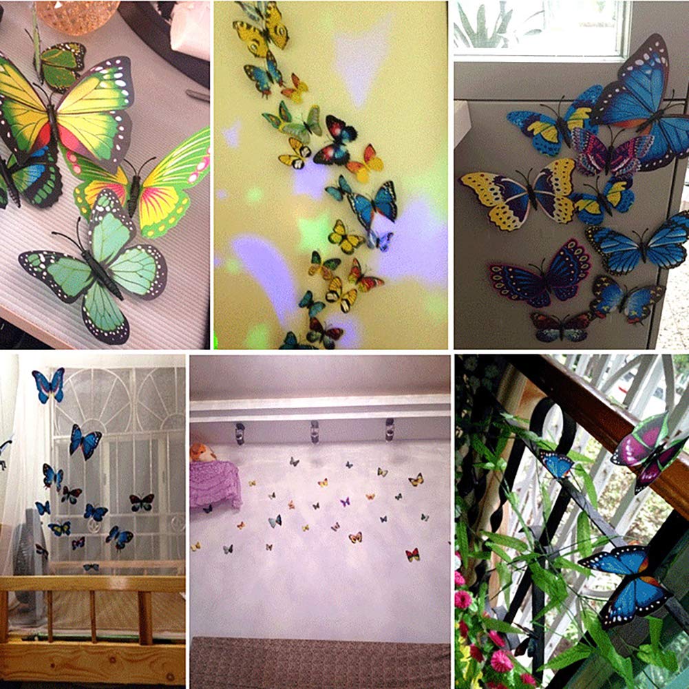 Somotersea 24PCS 3D Butterfly Wall Decal Removable Refrigerator Magnets Stickers Decor for Kids Room Decoration Home and Bedroom Art Mural Pink