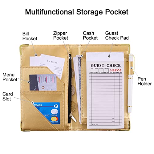 Server Books for Waitress Cute Waitress Book with Money Pocket Leather Server Book with Zipper Wallet Black Serving Book Organizer Fit Server Apron