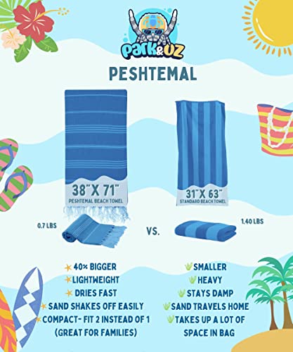 Park & Oz Turkish Peshtemal Beach Towels, 100% Cotton, Toallas Turcas, Lightweight, Fast Drying, Great for Travel, Yoga, Pool, Spa and Bath- Absorbent, Sand Free, Multipurpose Towel (White)