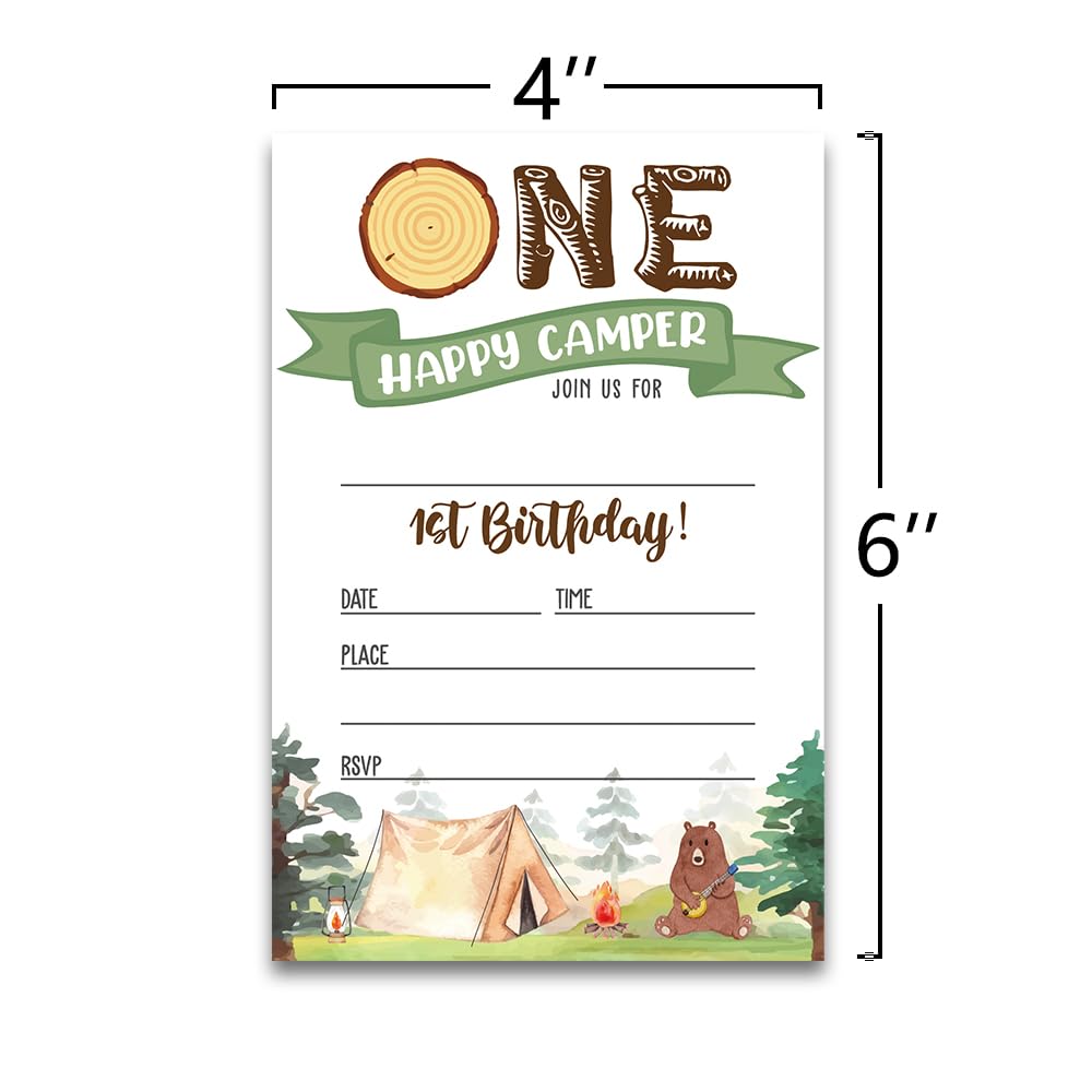 FujLoy Happy Camper Invitation, One Happy Camper Birthday Invitation, Camper Party Invitations cards.(069)