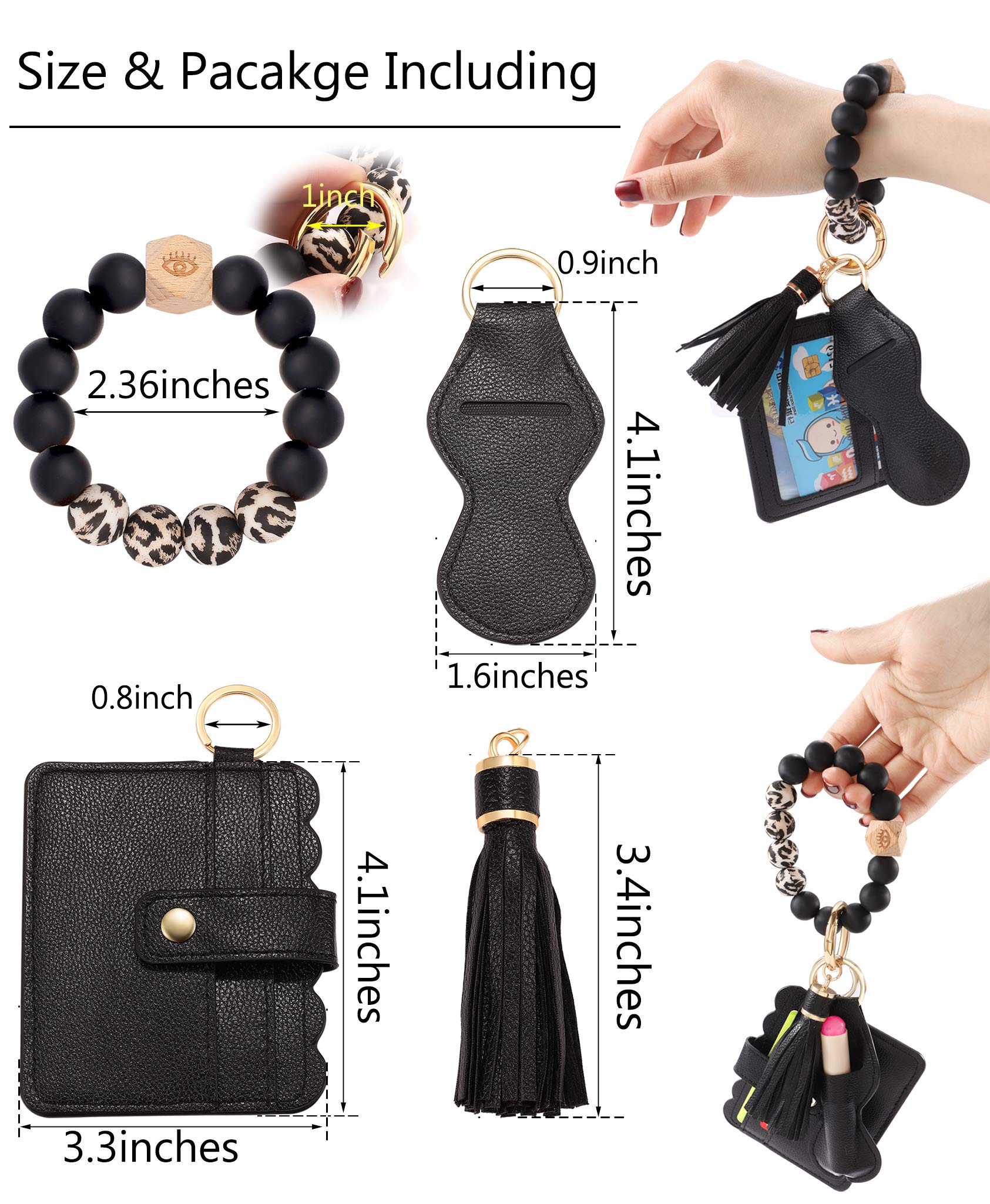 BVGA Wristlet Keychain Bracelet with Wallet,Silicone Bead keyring Bracelet Bangle Car Key Ring Holder Tassel Keyring for Women