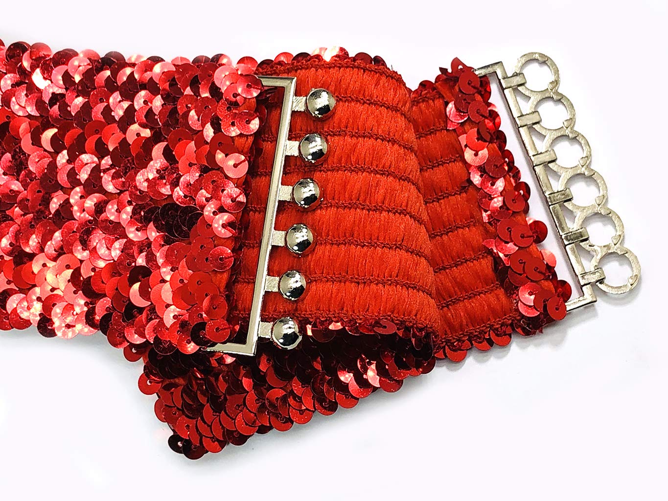 CRIZAN Womens Sequins Dance Dress Belly Chain Body Chain Jewelry (red gold silver)