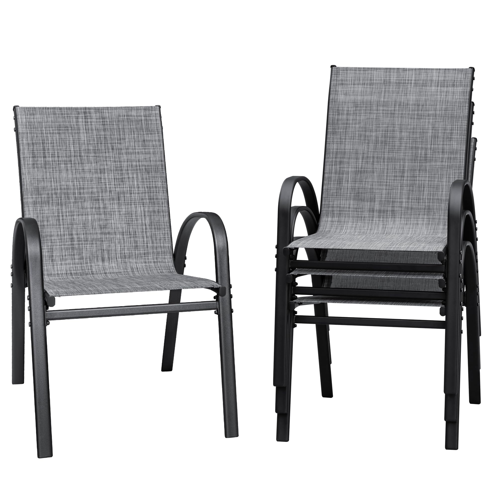 Flamaker Patio Chairs Stackable Dining Chairs Set of 4 Metal and Teslin Outdoor Chairs for Lawn Deck Balcony Porch (Grey)