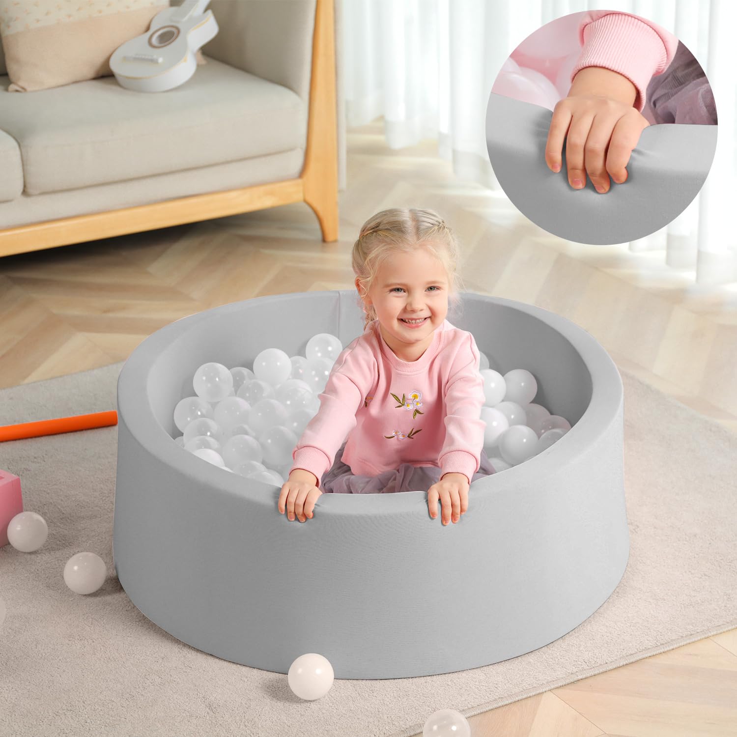 TRENDBOX Foam Ball Pit, 36" x 12" Indoor Soft Round Ball Pool Playpen (No Balls) Ideal Gift Toy for Kids and Toddler Children - Light Gray