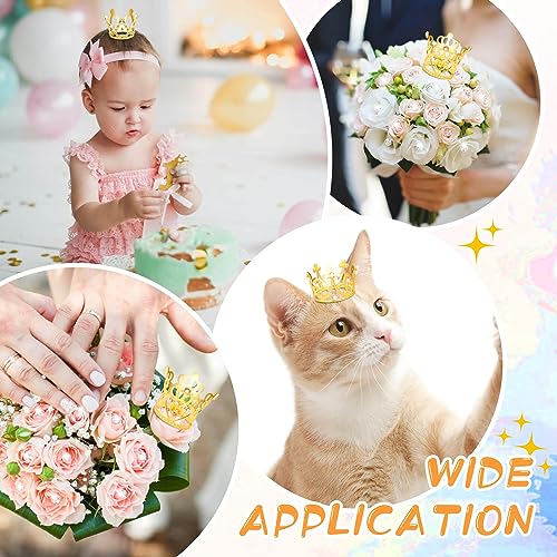 cridoz 163Pcs Flower Bouquet Accessories, 15Pcs Mini Crowns with 48Pcs Gold 3D Butterfly Decorations and 100Pcs Corsage Boutonniere Pins for Flower Arrangements, Small Crowns for Cake Topper