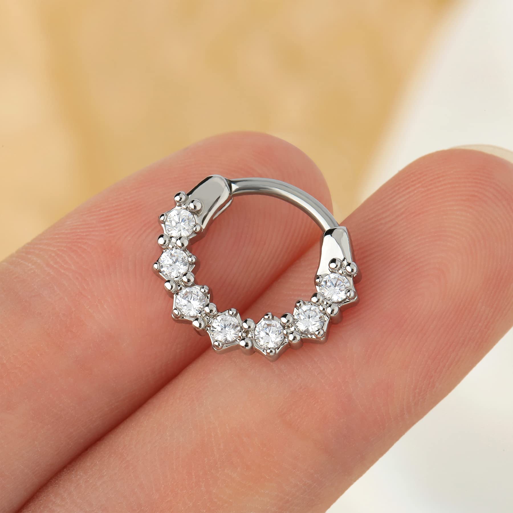 CM Crareesi Mania 16G Septum Clicker Rings Hoop 316L Stainless Steel Septum Clicker Rings Seven Clear CZ Septum Piercing Daith Piercing Jewelry