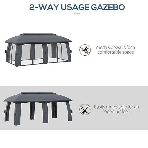 Outsunny 10' x 20' Patio Gazebo, Outdoor Gazebo Canopy Shelter with Netting, Vented Roof, Steel Frame for Garden, Lawn, Backyard, and Deck, Dark Gray