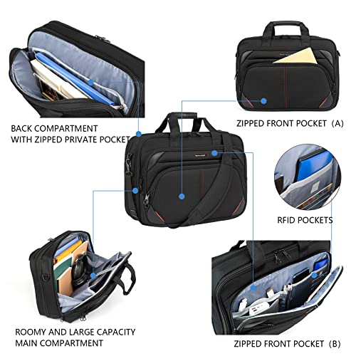 KROSER Laptop Bag 17.3 Inch Premium Laptop Briefcase, Expandable Water Repellent Laptop Shoulder Messenger Bag Durable Computer Case for Business/Travel/Men/Women (Black/Red)