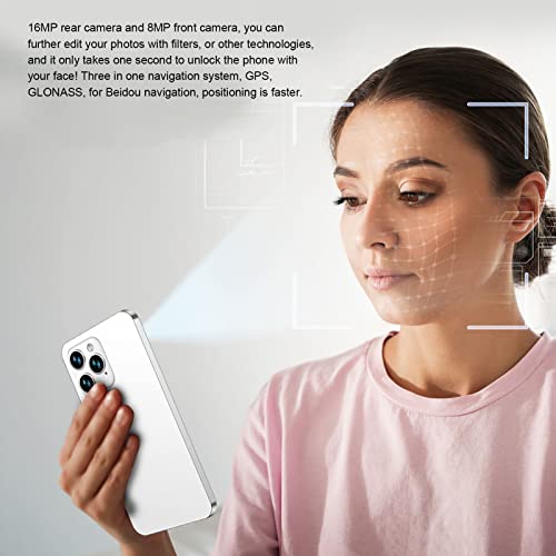 GOWENIC I14pro Plus Unlocked Phone, 6.1inch HD Screen Face Unlock Smartphone for Android 11, Dual SIM, 4G/64GB, GPS, Dual Camera 4G GSM Net Phone, Support 128G Memory Card, 4001mAh Battery(White)