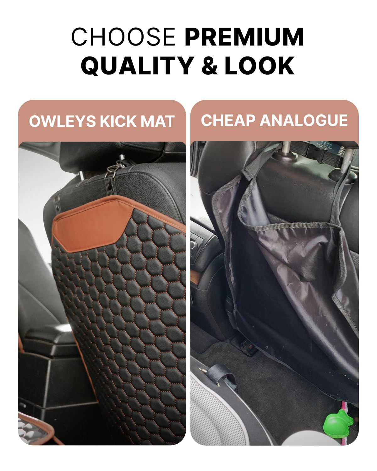 Owleys Premium Leather Car Seat Protector for Back Seat - Back Seat Cover for Kids - Car Kick Mat - Back of Seat Protector for Kids Feet Car Seat Back Protector - 1 Pc Hexy