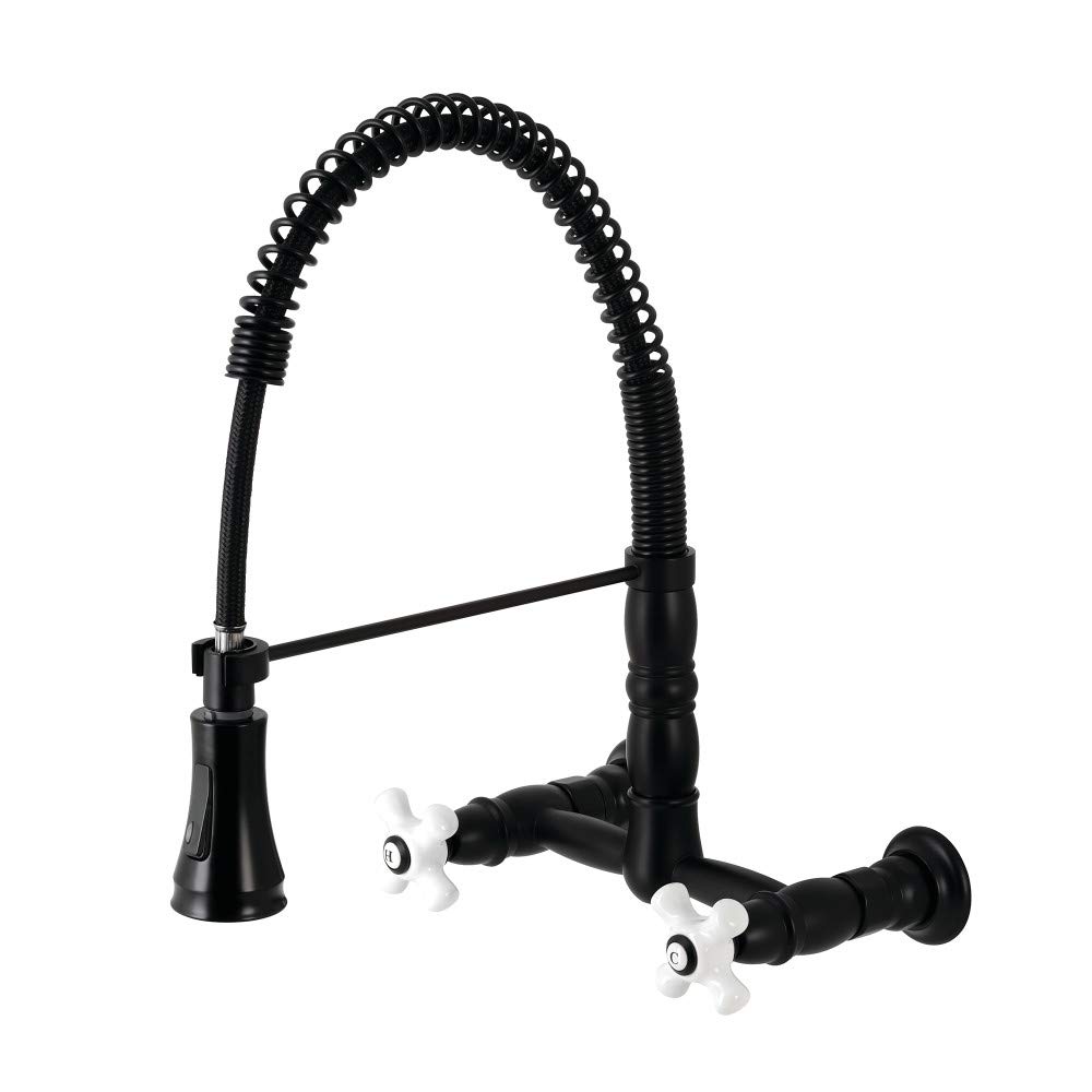 Kingston Brass GS1240PX Heritage Pull-Down Sprayer Kitchen Faucet, Matte Black, 10.5 x 13.13 x 16