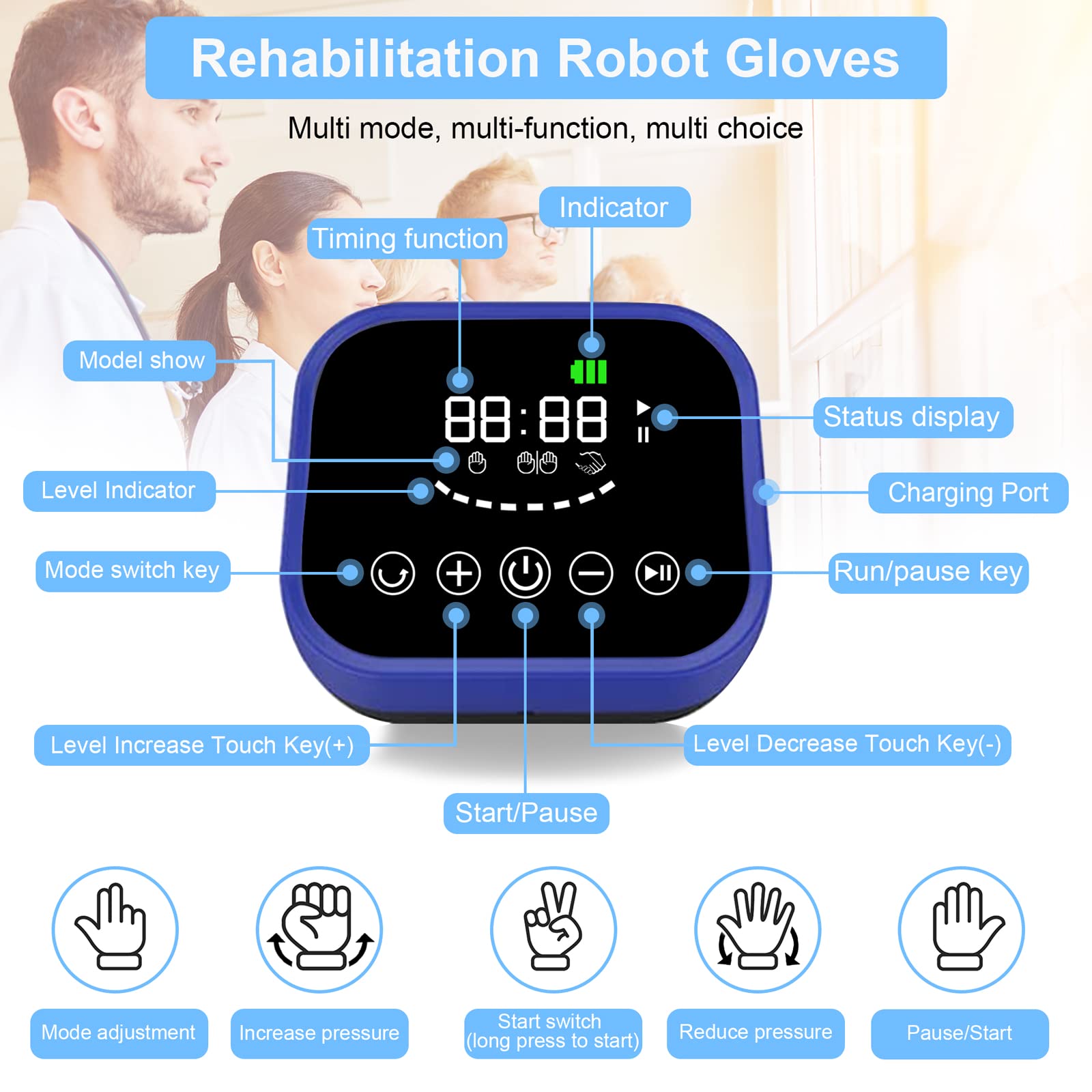 Finger and hand training function workout recovery machine,Therapeutic rehabilitative gloves,Hemiplegia stroke paralysis arthritic patient physical reabilitech therapy,Robotic gloves rehabilitator