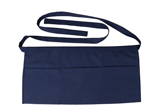 SEW UR LIFE Resist water 3 big Pockets Waist Server Apron Kitchen Restaurant Bistro Cafe Bar Pub Cake Shop Bakery Unisex Half Aprons for Chef, Baker, Servers, Waitress, Waiter(Navy)