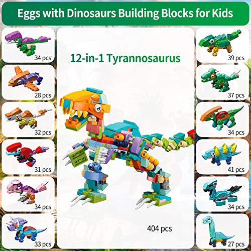 Dinosaur Eggs Dino Building Blocks Eggs with Toys Inside Dinosaur Surprise Egg Hunt Birthday Party Favors Basket Stuffers for Boys Kids 12PCS