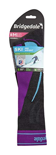 Bridgedale Women's Midweight Ski - Merino Endurance Socks, Large, Graphite/Purple