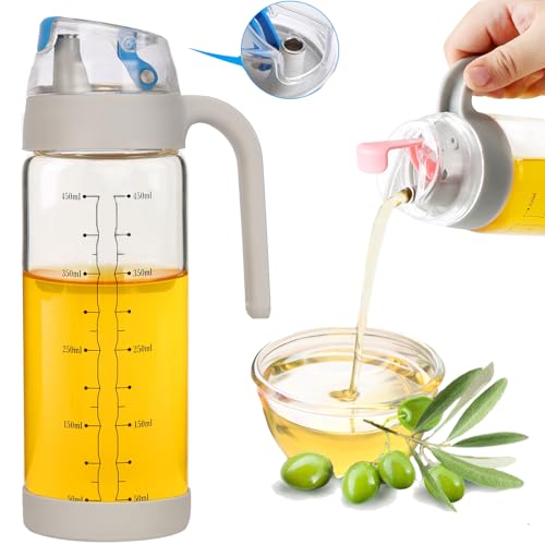CHEFTOON Oil and Vinegar Dispenser Set,2 Glass Oil Bottles with No Drip Spout,450ml Olive Oil Bottle,Ideal Kitchen Oil Dispenser