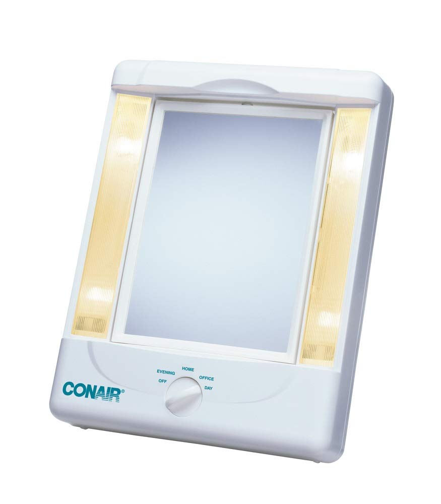 Conair Two-Sided Lighted Makeup Mirror with 4 Light Settings; 1x/5x Magnification; White