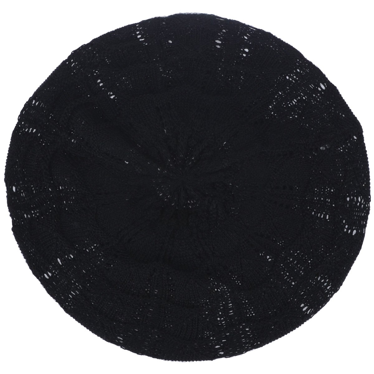 BYOS Chic Parisian Style Soft Lightweight Crochet Cutout Knit Beret Beanie Hat (2-Pack Wavy Stripes Charcoal Gray & Black)