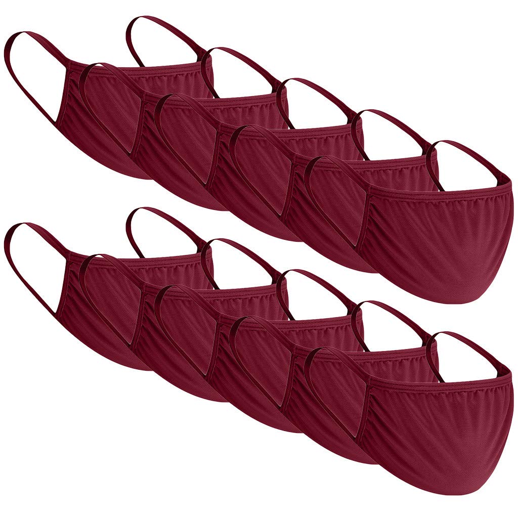 Outsta Toys 10pcs Adult Face Bandanas Full Face Protection Reusable Washable Breathable Cotton Face Bandanas with Elastic Ear Loops (Wine, Without Replacement Filter Slot)
