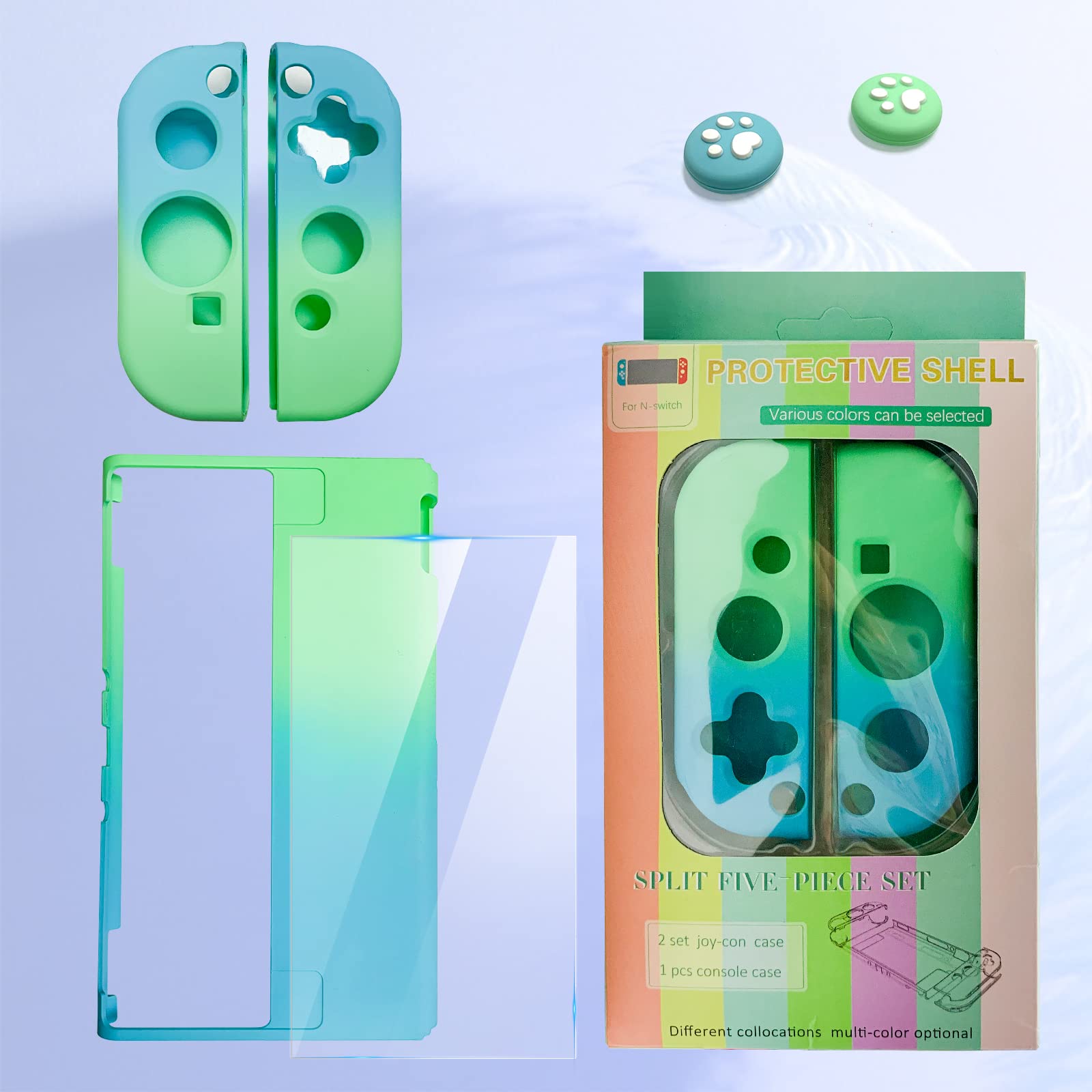 Dockable Case for for Switch OLED 2021, PC Hard Dockable Girl Ultra Thin 3 in 1 Protective Cover Case for Nintendo Switch and Joy-Con Controller with Screen Protector and 2 Thumb Grips (Blue+Green)