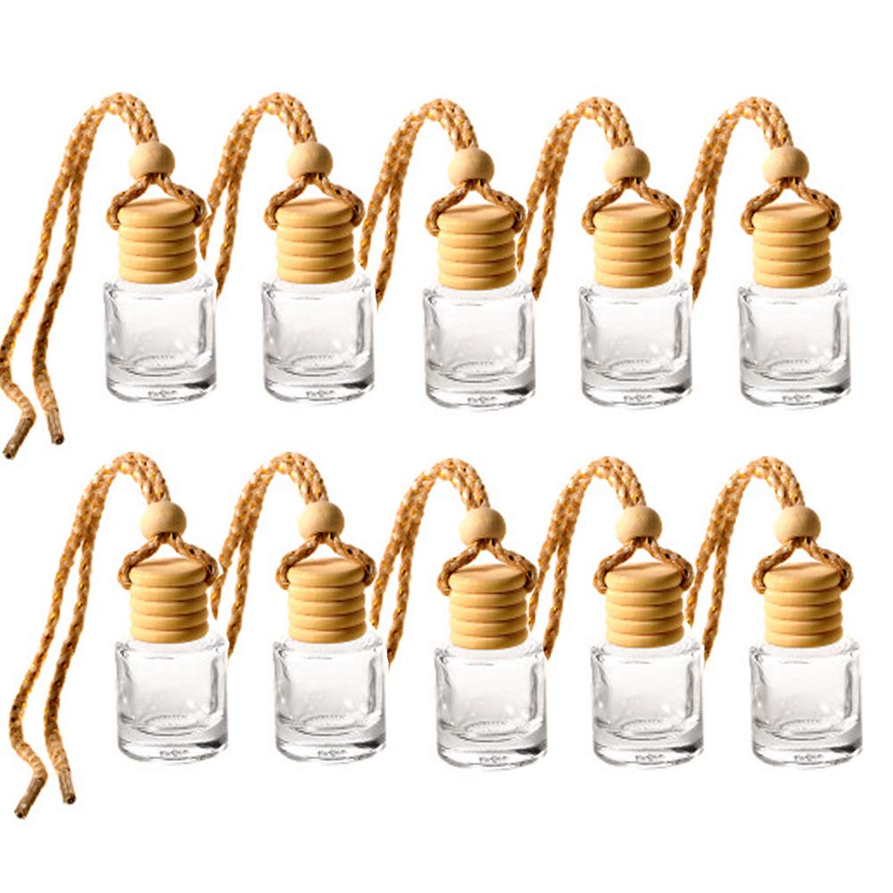 ConStore 10pcs Car Hanging Glass Bottle Empty Pendant Perfume Aromatherapy Bottle Refillable Hanging Diffuser Bottle Air Fresher Ornament Vials