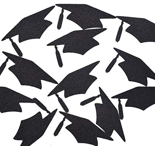 Grad Caps Confetti Black Glitter for Graduation Party Decorations Graduation Table Decor Class of 2023 High School College Graduation Party Supplies 5.5 inches (12pcs)