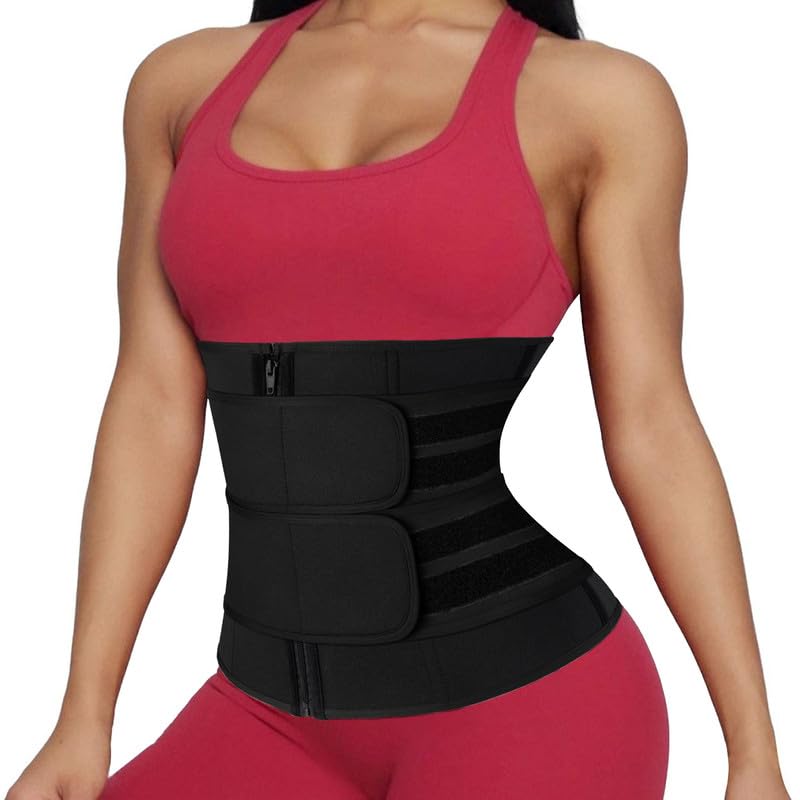 SHAPERIN Double Belt Waist Trainer for Women Neoprene Sweat Fitness Waist Cincher Body Shaper for Weight Loss (X-Large,Black)