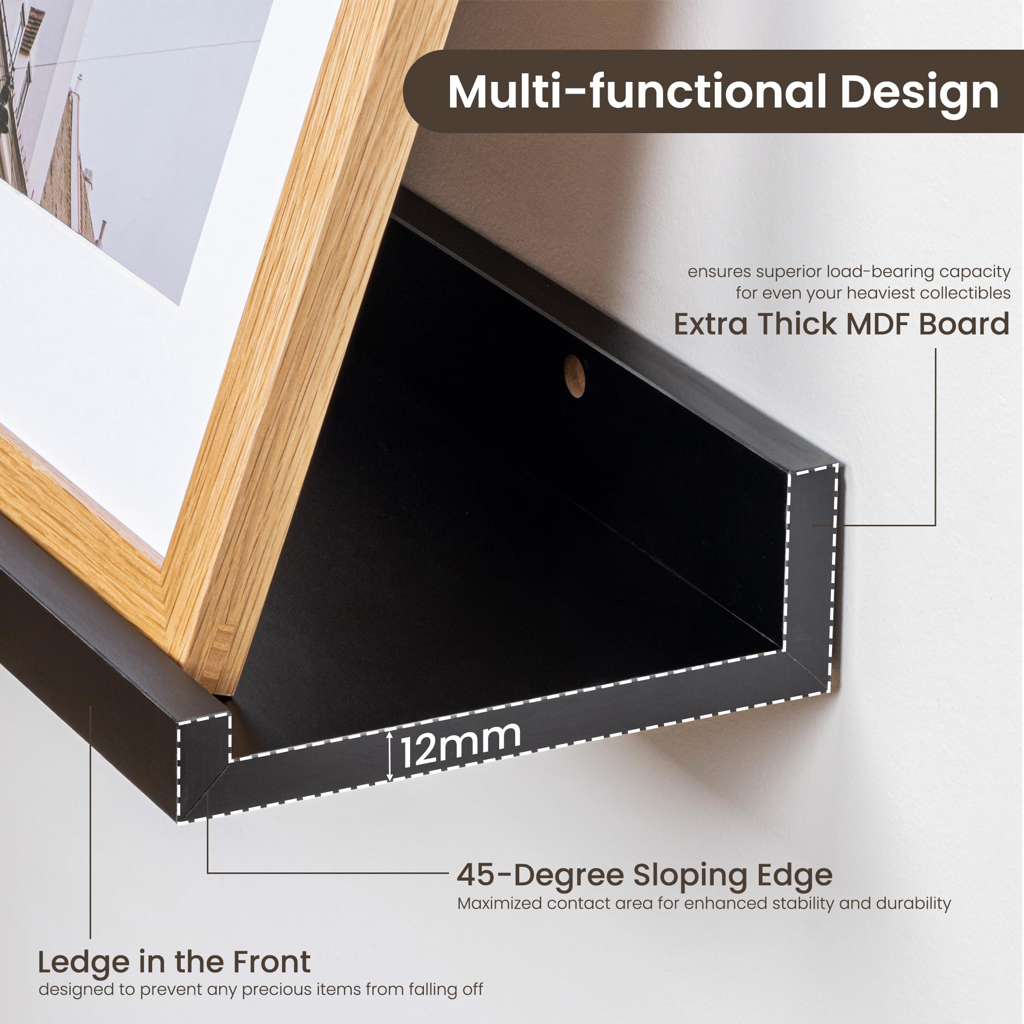 FLYJOE Picture Ledge Wall Shelves 48 inch Width Set of 4, Rustic Large Long Floating Ledge Shelves for Wall for Kid's Room Bedroom Kitchen Bathroom Living Room Nursery Display Wall Decor, Black