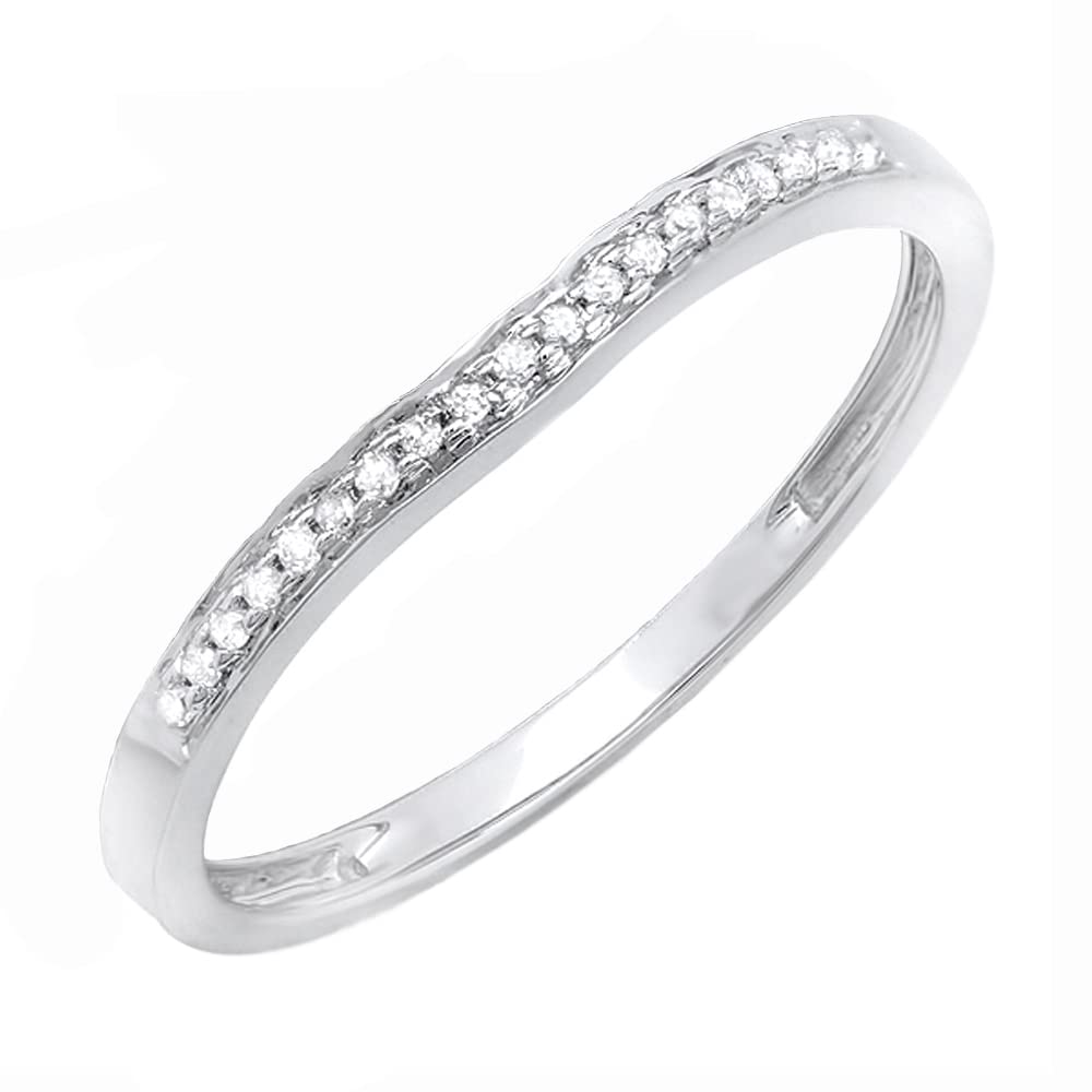 Dazzlingrock Collection 0.10 Carat (Ctw) Round White Diamond Minimal Dianty Anniversary Stackable Wedding Band for Her in 10K White Gold Size 5