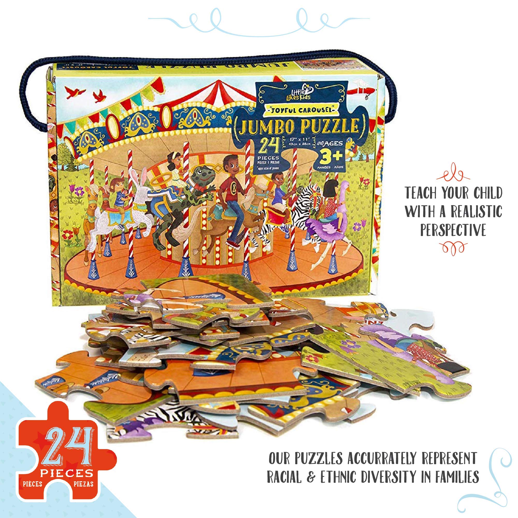 Upbounders- Joyful Carousel - 24 Piece Beginner Puzzles Toddler Kids Age 3-5, Preschool Puzzle with African American-Diverse Children at Play
